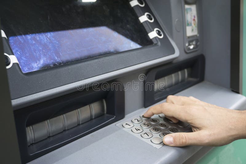Hand Entering a Secure PIN Code at a ATM Stock Image - Image of ...