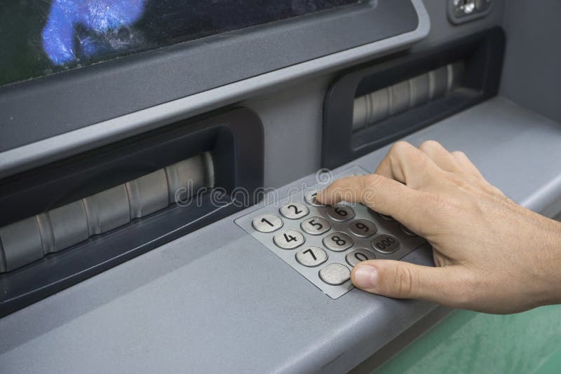 Hand Entering a Secure PIN Code at a ATM Stock Image - Image of ...