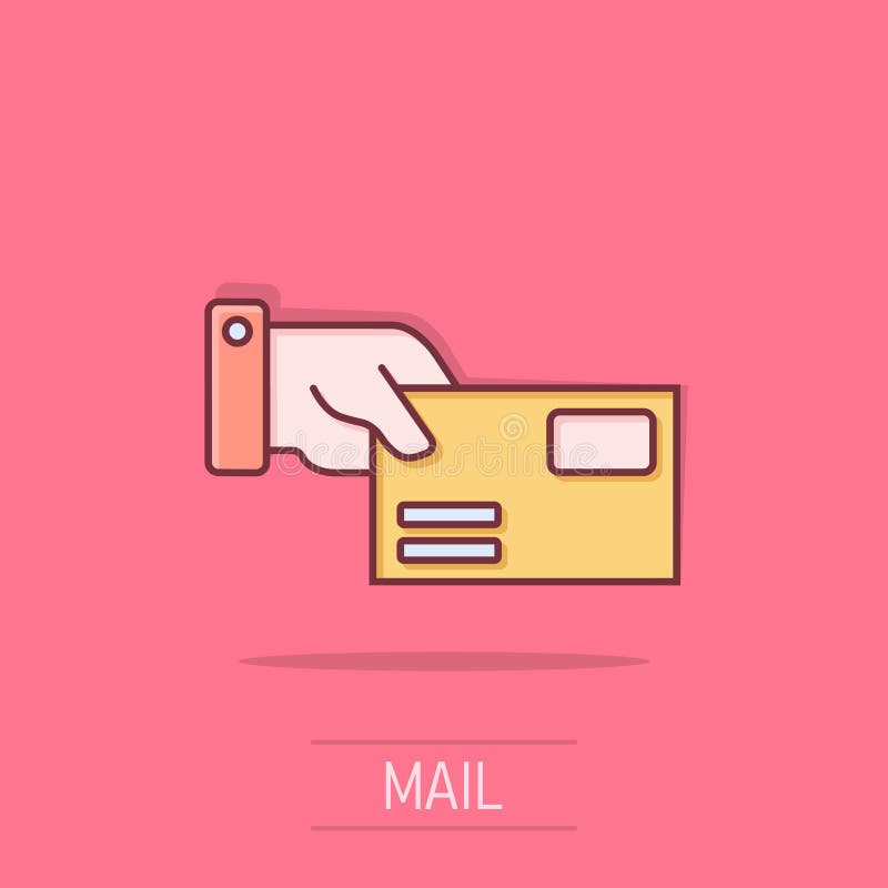 Hand with Envelope Icon in Comic Style. Mail Letter Delivery Cartoon ...