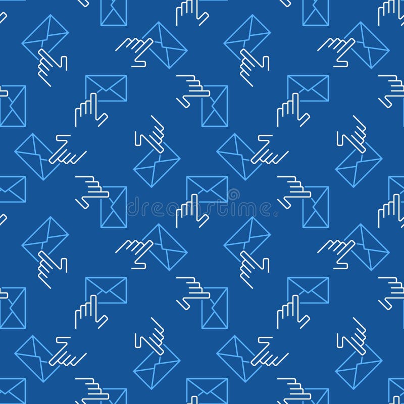 Hand with Envelope Vector Email Blue Line Seamless Pattern Stock ...