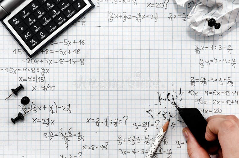 The Hand Erases Mathematical Equations with an Eraser. Eraser and ...