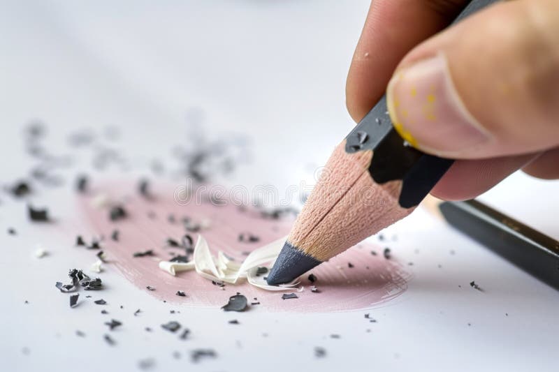 Hand Erasing a Mark on Paper with a Pencils Eraser, Shavings on the ...