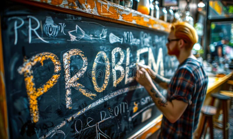 Hand Erasing the Word PROBLEM Written in White Chalk on a Blackboard ...