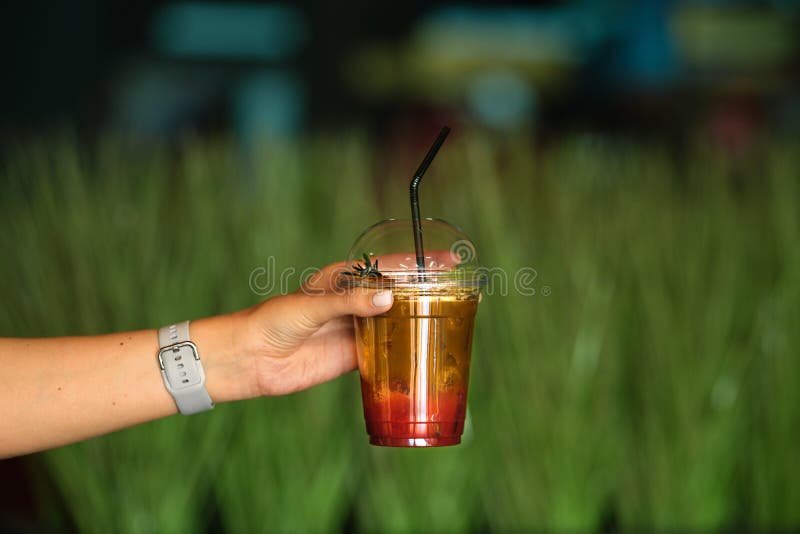 Hand with Espresso Tonic Iced Drink in Take Away Cup Stock Photo ...