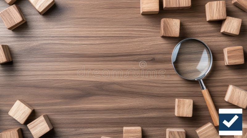 Hand Examines Check Mark Icon through Magnifying Glass on Wooden ...