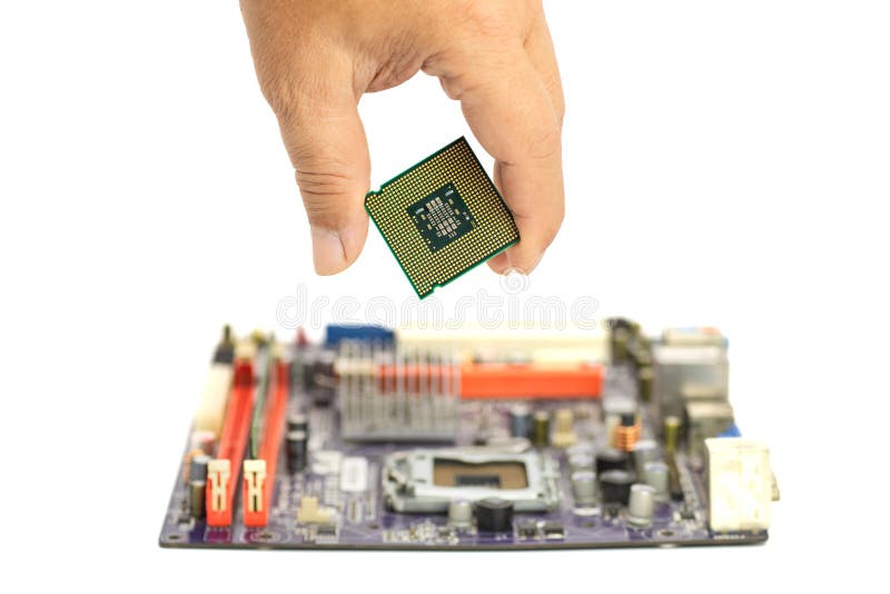 Hand Executing Delicate Installation of CPU Onto Mainboard Stock Photo ...