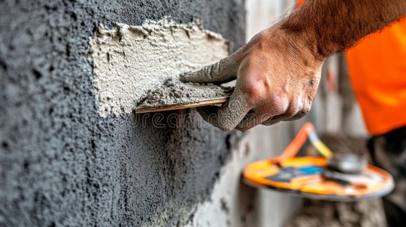 Close-up of a Hand Applying Fresh Drywall Plaster in a Well-lit Home ...