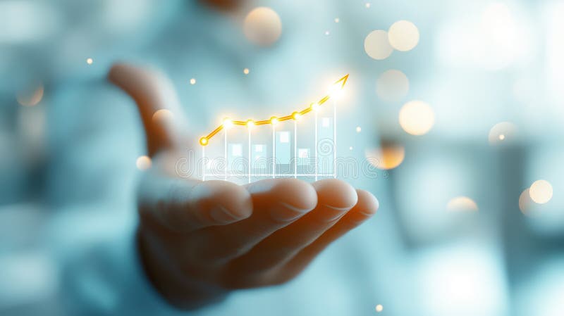 A Hand is Extended, Displaying a Glowing Upward Graph. this Visual ...