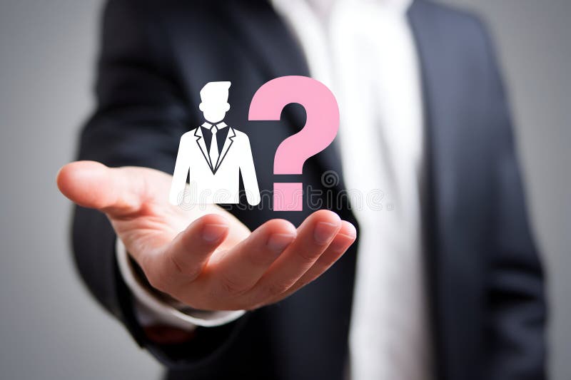 Hand Extended with Suit Graphic, Pink Question Mark Bubble Blurred ...