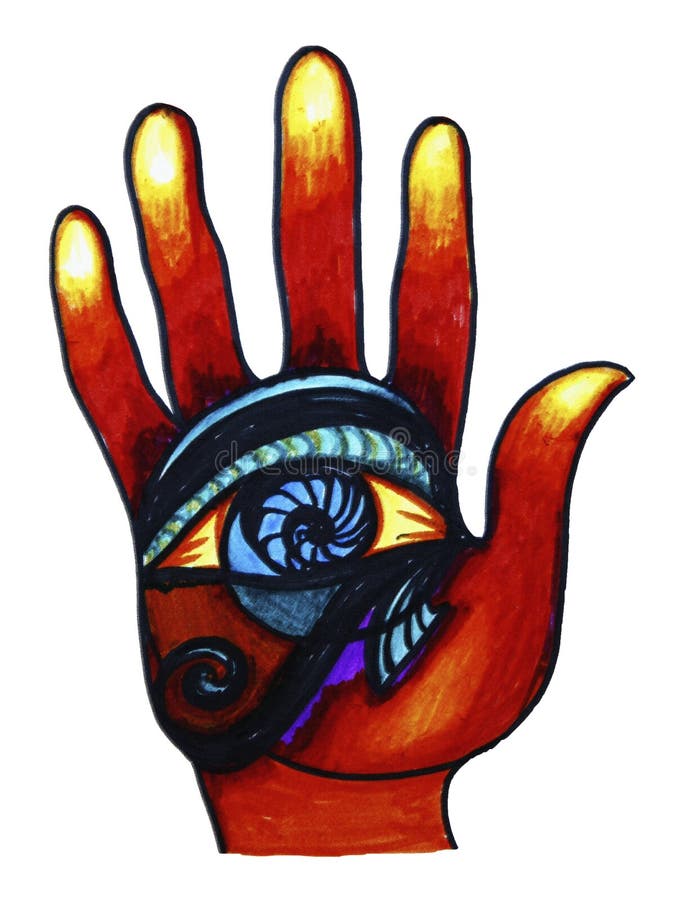 Palm with symbols stock vector. Illustration of pyramid - 61820460