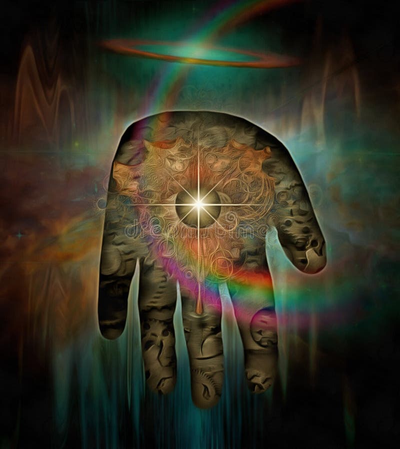 Hand with Eye in Endless Universe Stock Illustration - Illustration of ...
