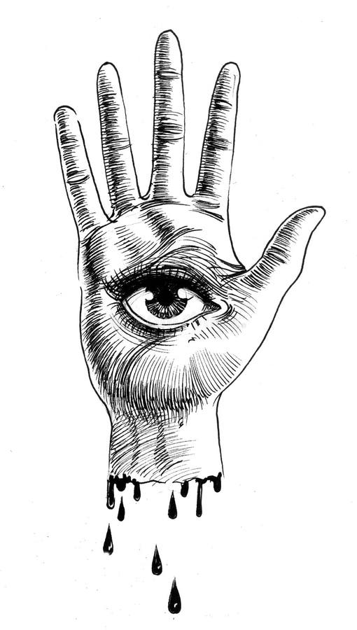 Hand with an eye stock illustration. Illustration of artwork - 99981847