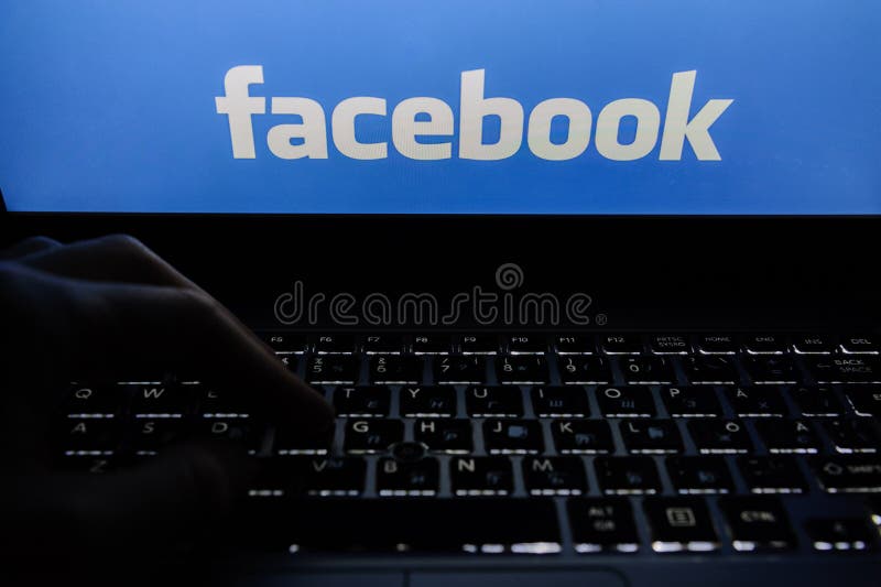 Hand with Facebook Logo on Laptop Screen Editorial Stock Image - Image ...