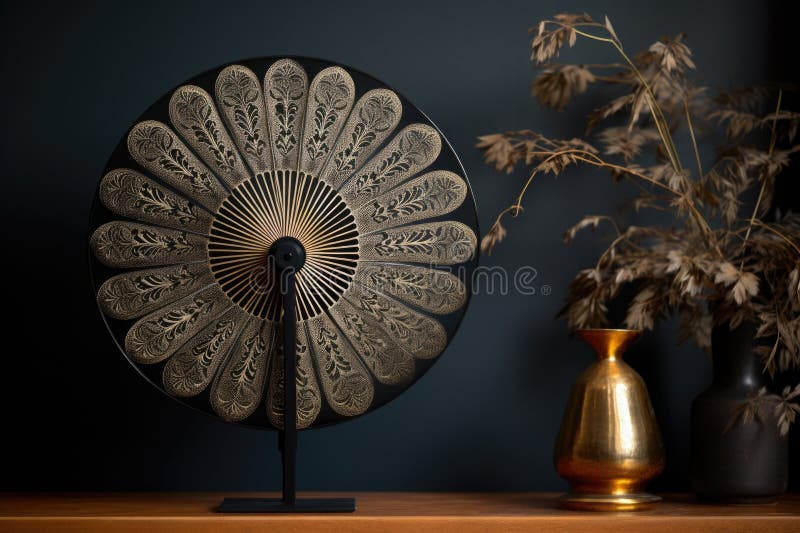Hand Fan with Intricate Patterns Placed beside a Sleek, Modern Electric ...