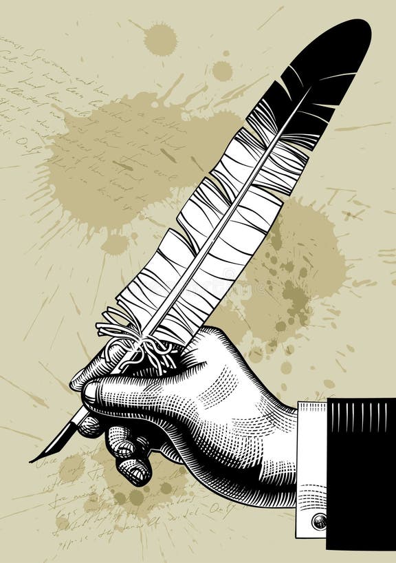 Hand with a feather stock vector. Illustration of letter - 15922027