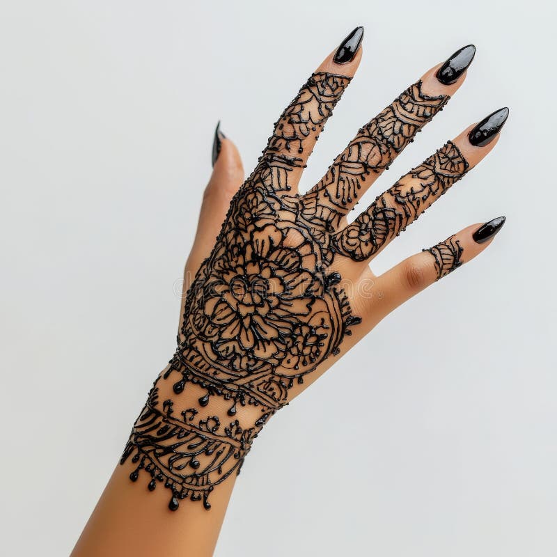 The Hand Features an Intricate Henna Design, Highlighted by an Elegant ...