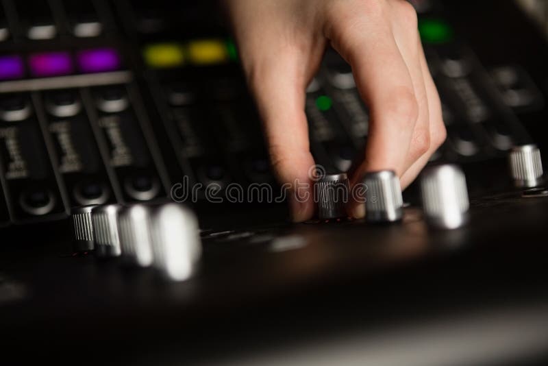 Hand of Female Audio Engineer Using Sound Mixer Stock Photo - Image of ...