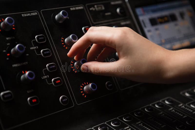 Hand of Female Audio Engineer Using Sound Mixer Stock Photo - Image of ...
