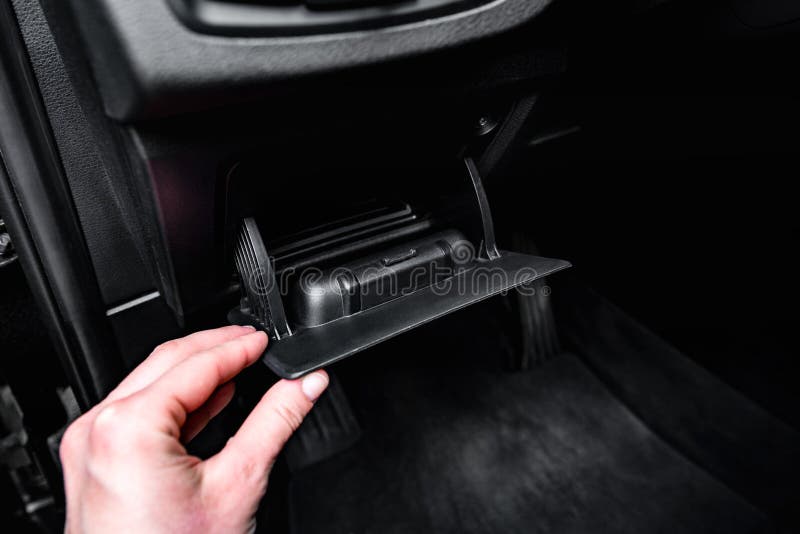 Hand Female Open Glove Compartment Box Inside Car. Stock Image - Image ...