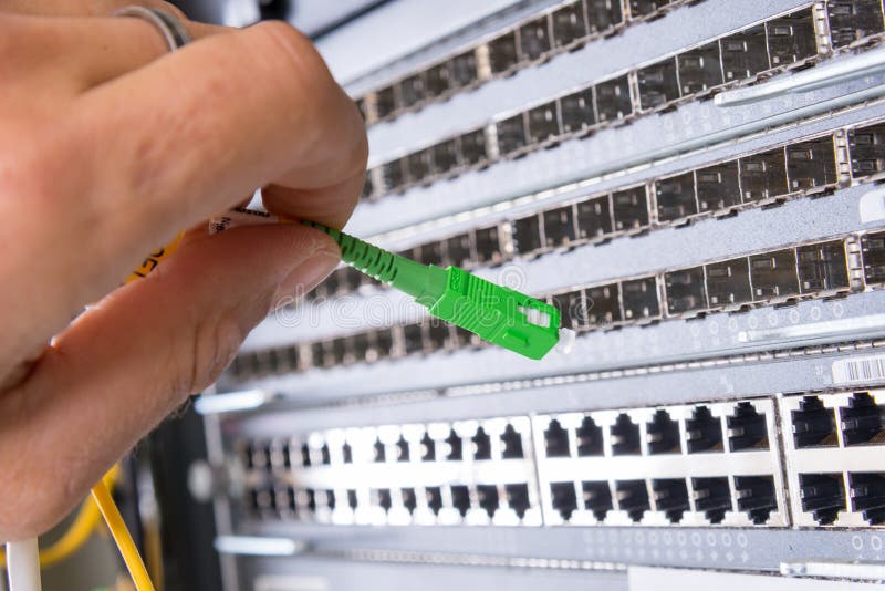 Hand with Fiber Optic Cable Stock Image - Image of administrator, data ...