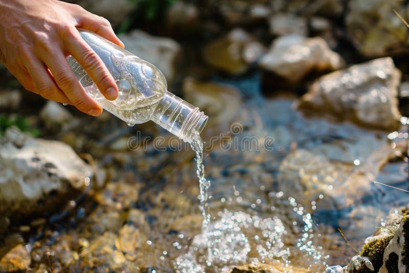 Hand Filling Clear Bottle from Natural Spring Stock Image - Image of ...