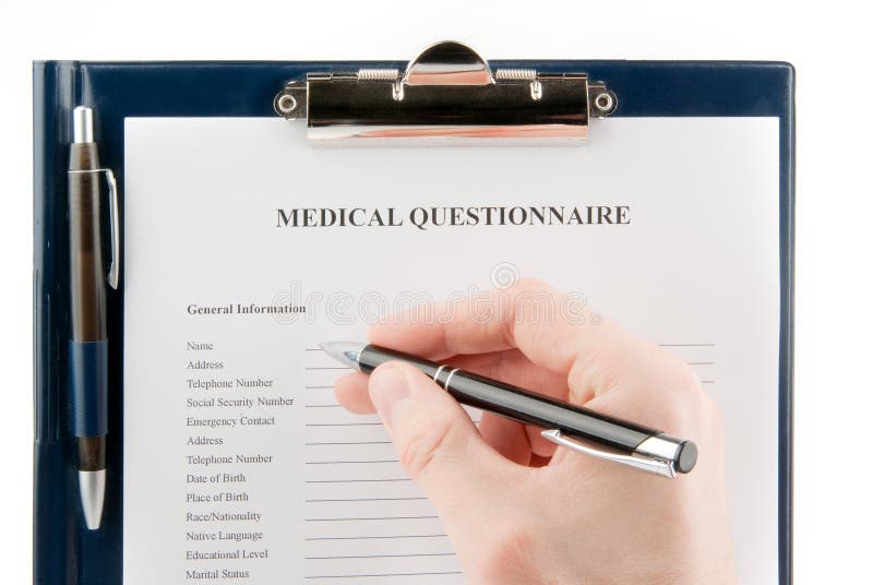 Hand Filling in Medical Questionnaire Form in a Clipboard Stock Photo ...