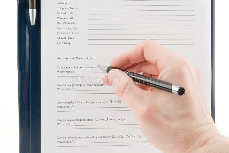 Hand Filling in Empty Medical Questionnaire Stock Photo - Image of ...