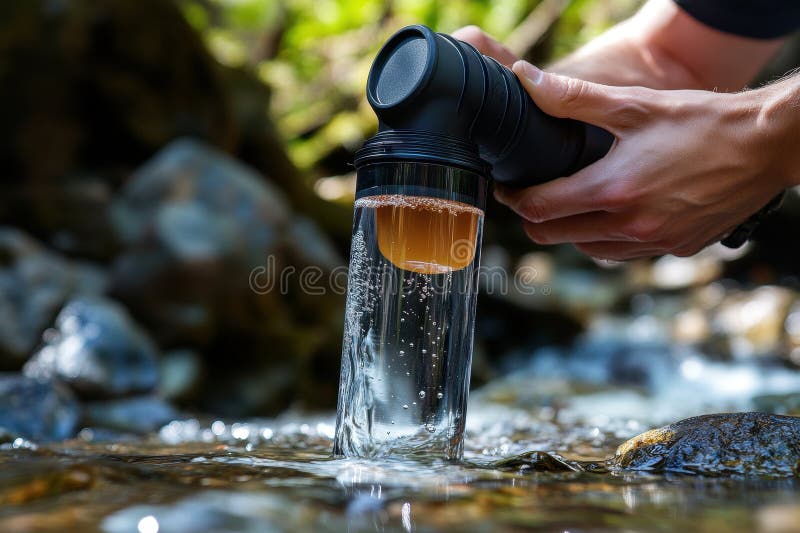 Hand Filling Water Filter with Stream Water Stock Illustration ...