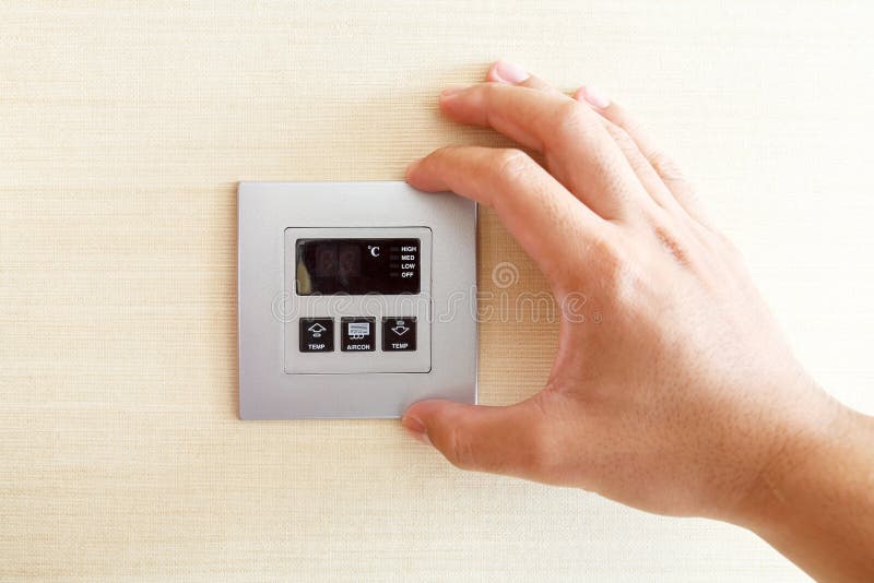 Hand with Finger on Air Conditioner Switch Control Stock Image - Image ...