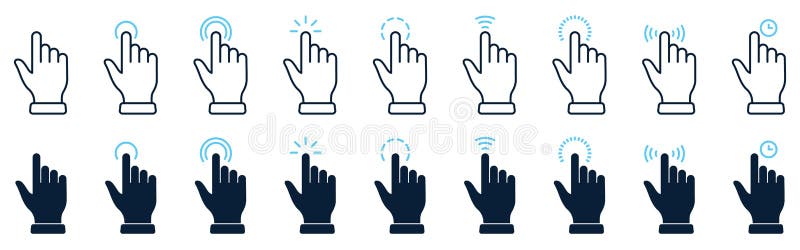 Hand with Finger Digital Mouse Click Line and Silhouette Icon Set ...