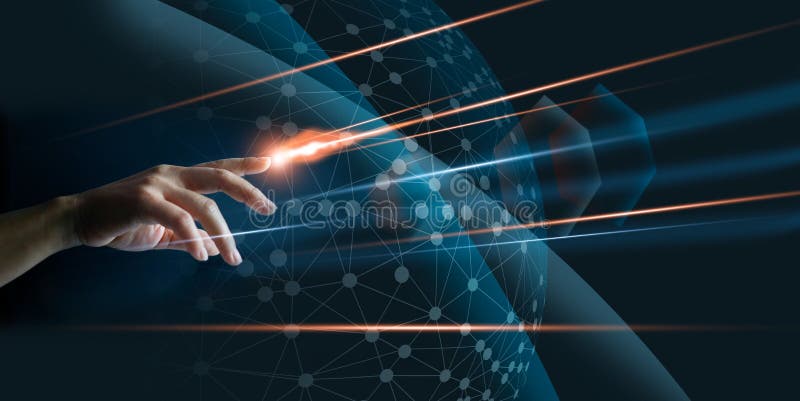 Hand Finger with Lighting Touching Global Network Connection Stock ... Hand Finger with Lighting Touching Global Network Connection Stock ...