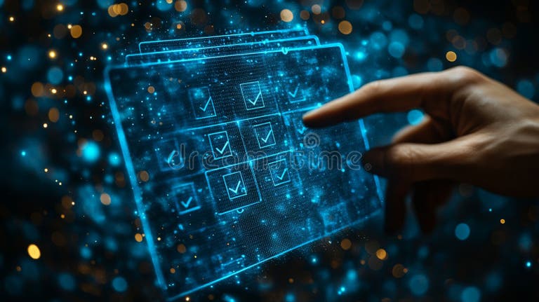 Hand with Finger Pointing at Checklist Document in Digital Environment ...