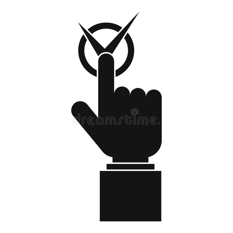 Hand Finger Pressing Button with Tick Icon Stock Vector - Illustration ...
