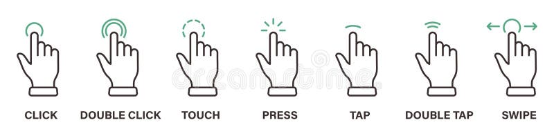 Hand Finger Touch, Swipe, Click, Press and Tap Line Icon Set. Gesture ... Hand Finger Touch, Swipe, Click, Press and Tap Line Icon Set. Gesture ...