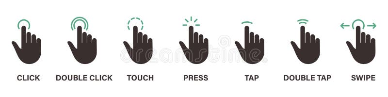 Hand Finger Touch, Swipe, Click, Press and Tap Silhouette Icon Set ... Hand Finger Touch, Swipe, Click, Press and Tap Silhouette Icon Set ...