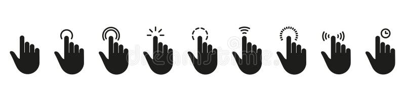Hand Finger Touch, Swipe, Click, Press and Tap Silhouette Icon Set ... Hand Finger Touch, Swipe, Click, Press and Tap Silhouette Icon Set ...
