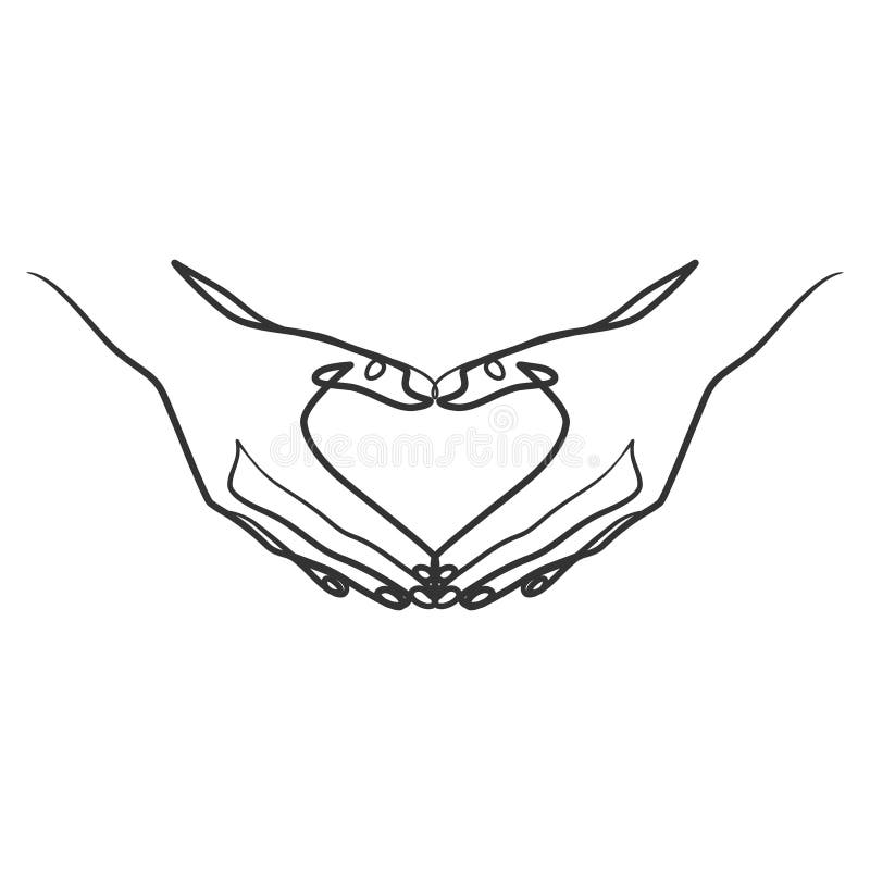 Hand Fingers Making Heart Shape in Continuous Line Art Stock Vector ...