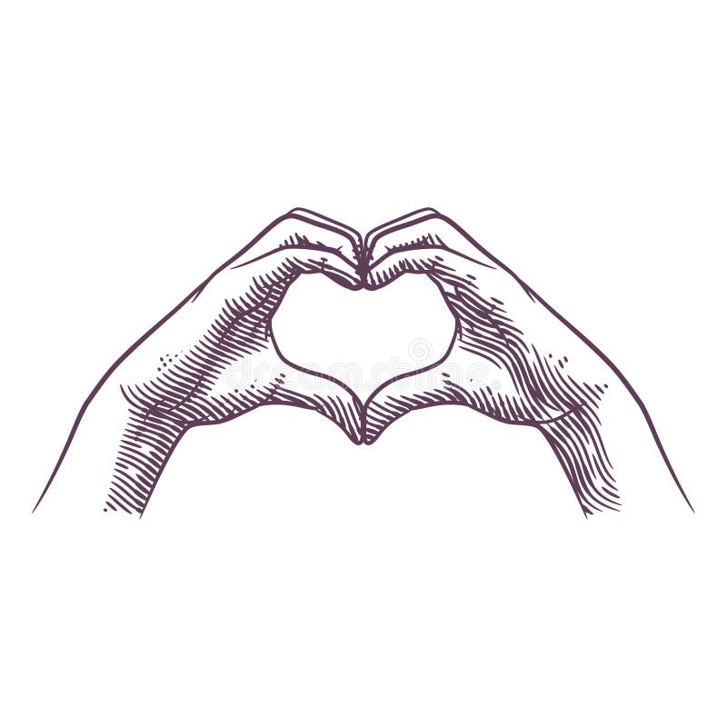 Hand Fingers Making Heart Shape in Engraving Style Stock Vector ...