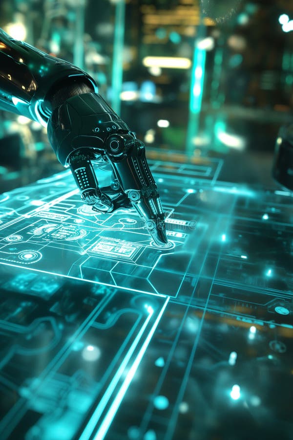 Hand and Fingers of Robot Android Checking Electronic Digital Panel ...