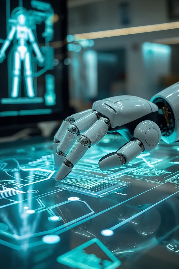 Hand and Fingers of Robot Android Checking Electronic Digital Panel ...