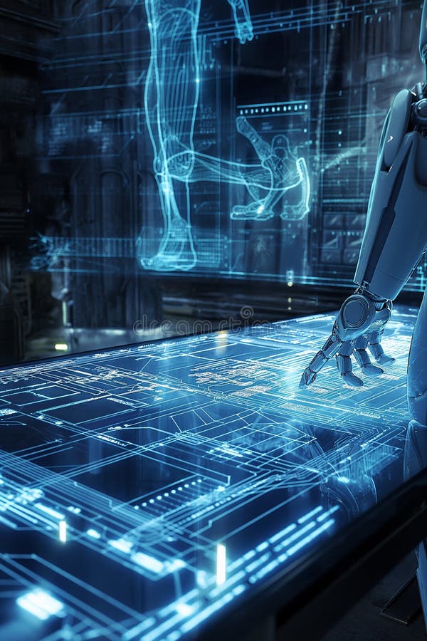 Hand and Fingers of Robot Android Checking Electronic Digital Panel ...