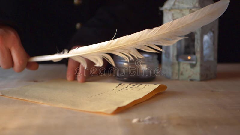 Writing a Document with Ink and Feather Quill Stock Footage - Video of ...