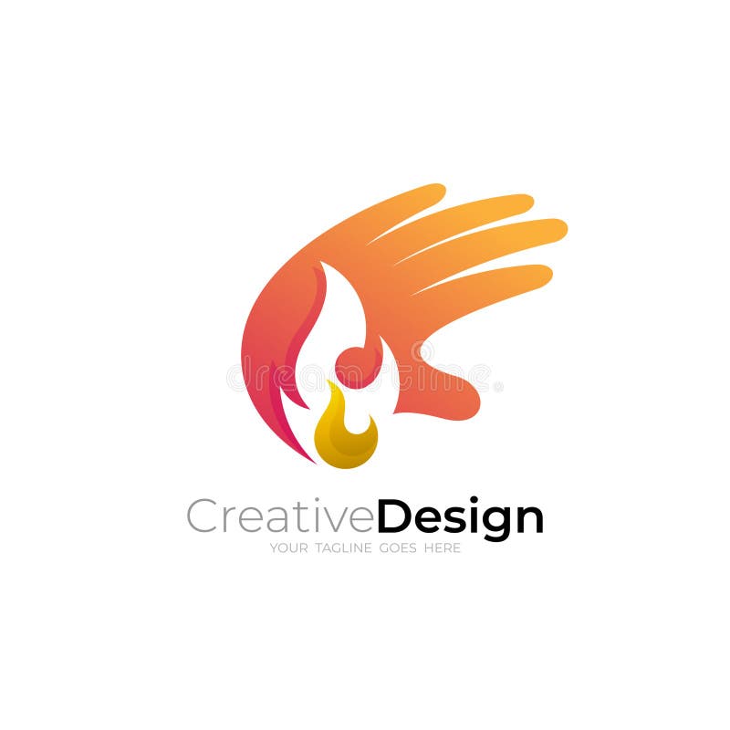 Hand and Fire Logo Design Combination, Flame Icons Stock Vector ...