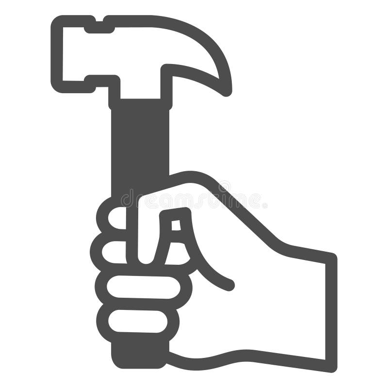 Hand Fist Hold Hammer Tool Solid Icon, Work and Labor Concept. Vector ...