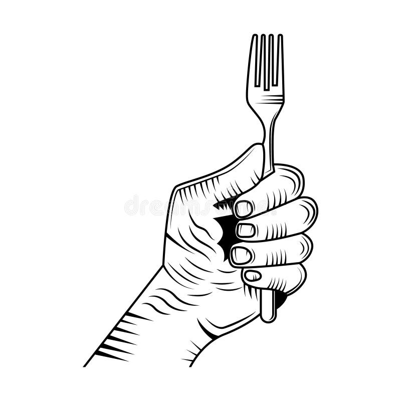 Hand Fist Holding Fork Line Drawing Vector Stock Vector - Illustration ...