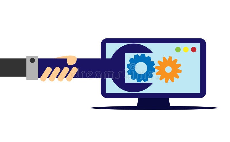 Hand Fixing Computer Gear stock vector. Illustration of connection ...