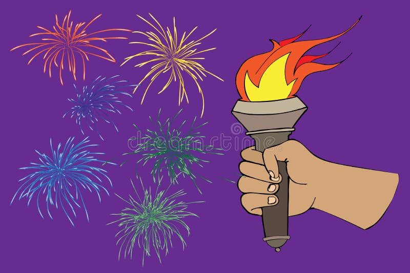 Hand with flaming torch stock illustration. Illustration of cartoon ...