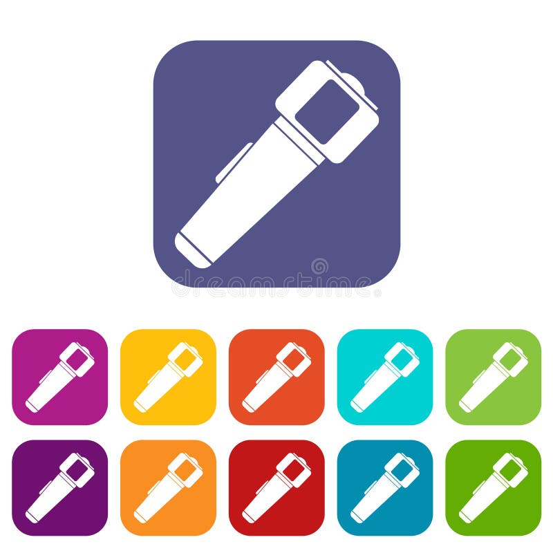 Hand Flashlight Icons Set Flat Stock Vector - Illustration of night ...