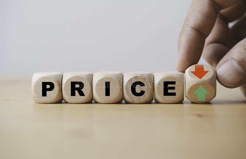 Inflation Wording Print Screen on Wooden Cube Block with White Up Arrow ...