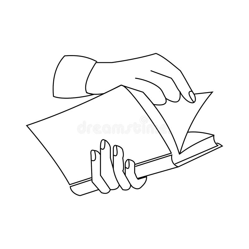 Hand Flips through Pages in a Book Outline Illustration Stock Vector ...